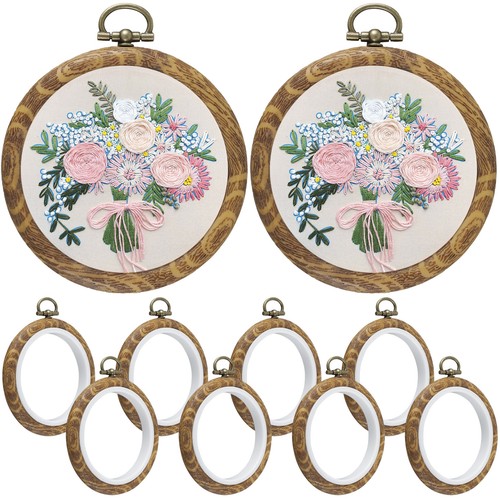 10Pcs Round Embroidery Hoop Imitated Wood Embroidery Display Frame ...