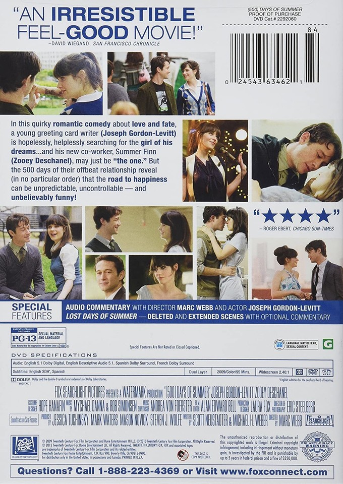 (500) Days of Summer (DVD) Joseph Gordon-Levitt Zooey Deschanel | eBay