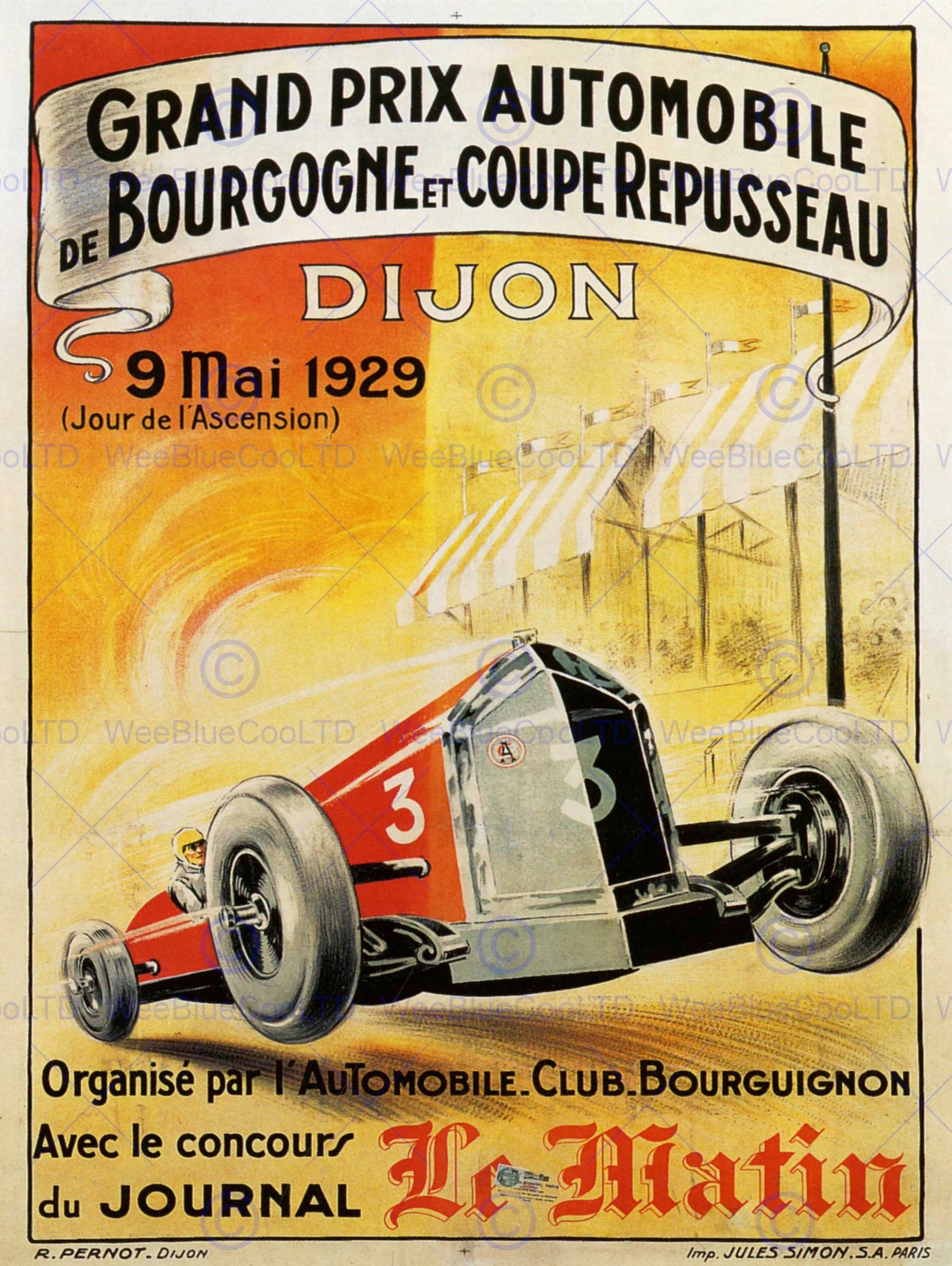 SPORT ADVERT GRAND PRIX MOTOR RACE DIJON FINE ART PRINT POSTER BB7410B ...
