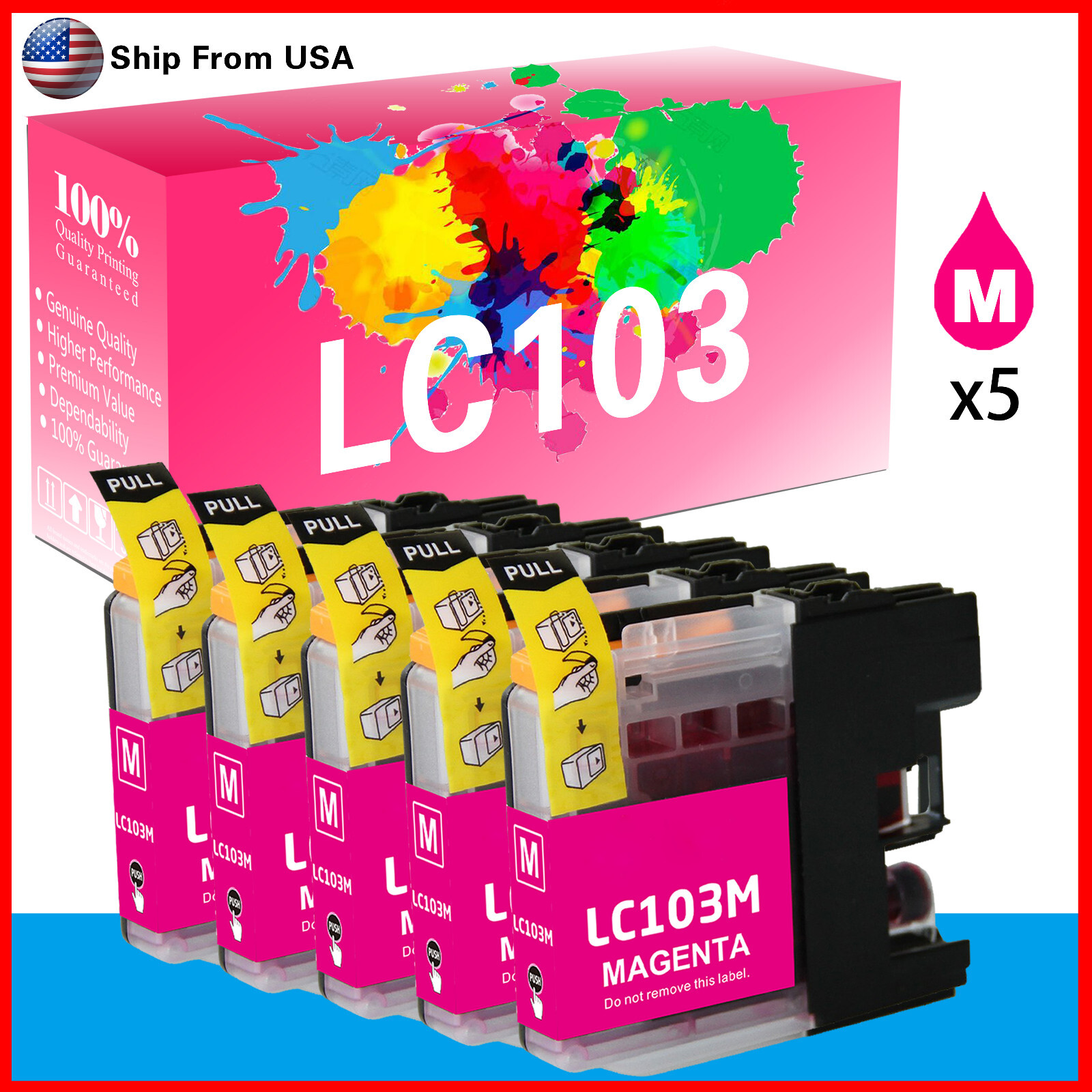 5PK LC103 LC-103XL Magenta Ink Cartridge for DCP-J132W DCP-J152W MFC ...