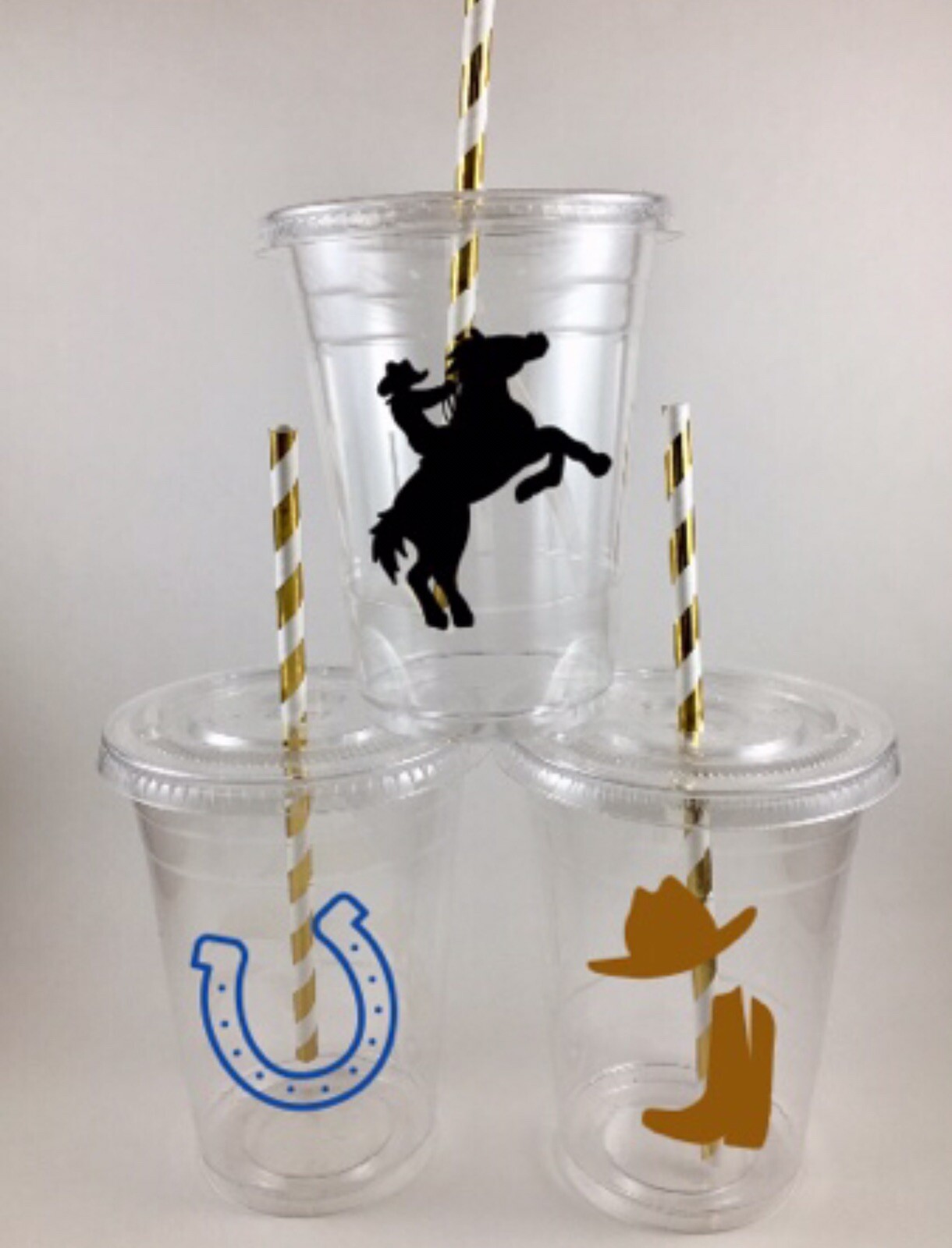 Cowboy Party Cups Set/12 With Lids Straws Birthday Boys Horse Rodeo ...