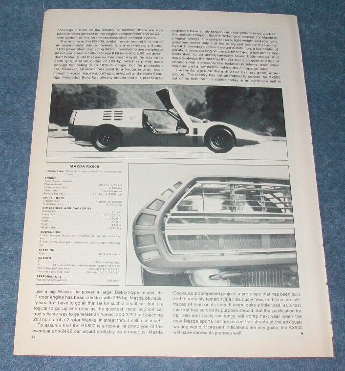 1973 Mazda RX500 Mid-Engine Rotary Powered Concept Vehicle | eBay