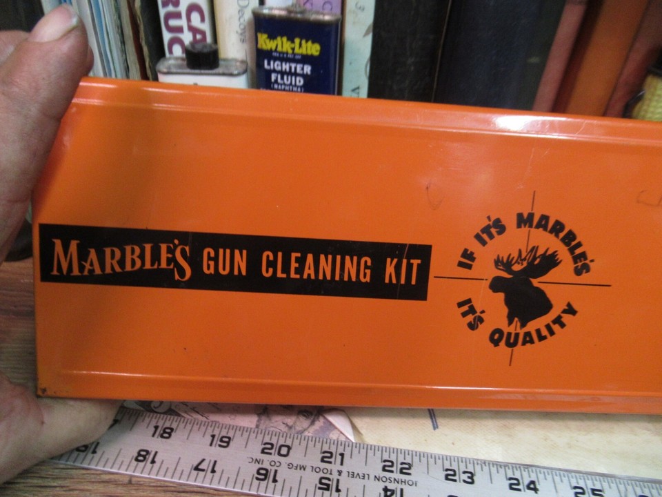 Vintage Marbles Gun Cleaning Kit NITRO SOLVENT LEAD TOP Oil Tin Pad Box ...