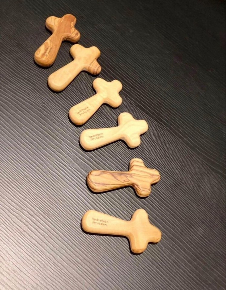 10 pack - Certified Holy Land Olive Wood Handheld Comfort Cross from ...