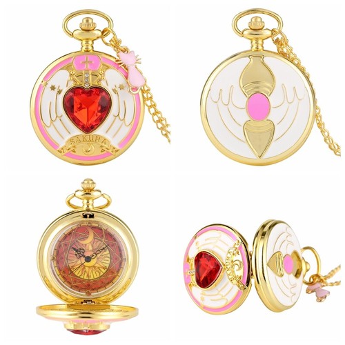 Pink Pocket Watch for Girls Cute Cartoon Design Quartz Fob Watch with ...