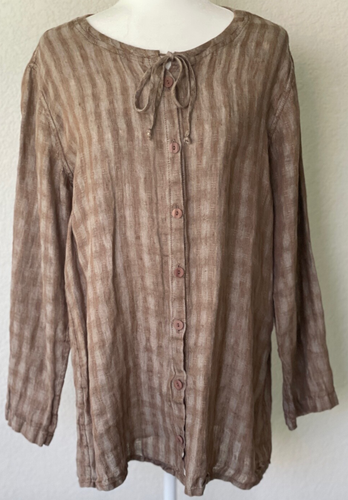 FLAX Long Sleeve Button Up 100% Linen Oversized Long Sleeve Tie Neck ...