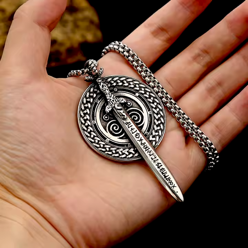 Mens Viking Odin Shield Pendant Necklace Norse Nordic Stainless Steel ...