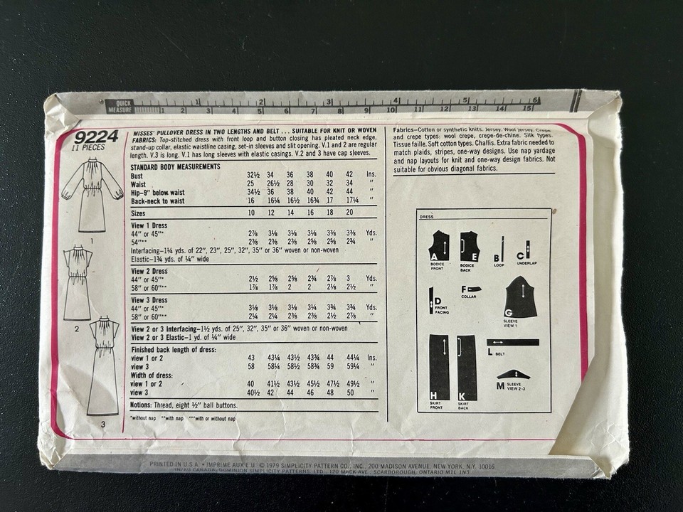 Vintage 1979 Simplicity Pattern 9224 Pullover Dress Size 12 Cut | eBay