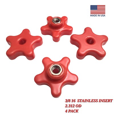 NEW 3/8-16, 2-5/16" 5 Star Thru Knob Red (4 pack) Thermoplastic, Stainless | eBay
