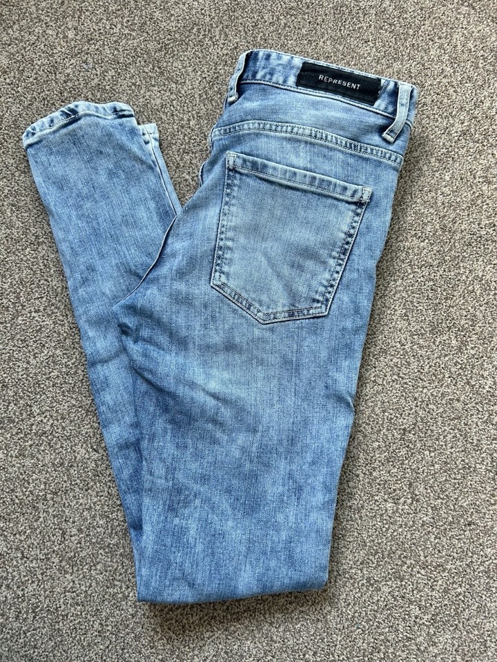 Represent Men’s Mid Blue Stretch Slim Fit Designer Denim Jeans W30” x ...