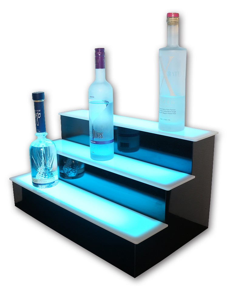 26" 3 Step Tier LED Lighted Shelves Illuminated Liquor Bottle Bar ...