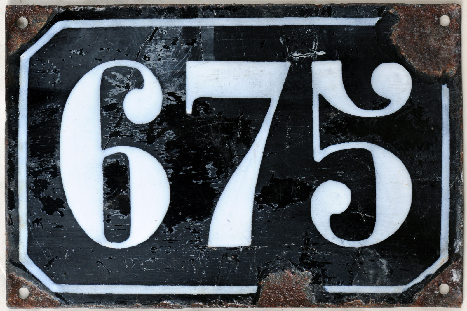 Large old black French house number 675 door gate plate plaque enamel ...