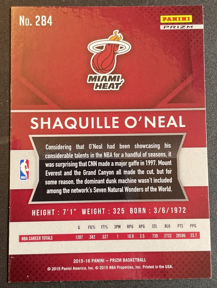 2015-16 Panini Prizm Prizms Silver #284 Shaquille O'Neal Shaq Miami ...