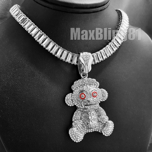 Silver Plated 38 Nba Young Boy Monkey & 18" 20" 24" Iced Baguette Chain ...