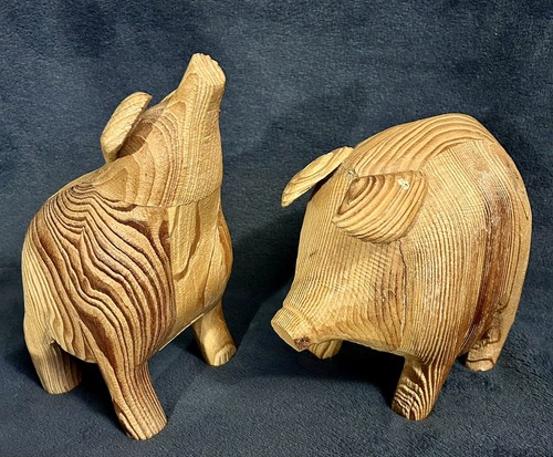 Vintage Pair Hand Carved Wenge Wood Wooden Pig Boar Hog Sculptures ...