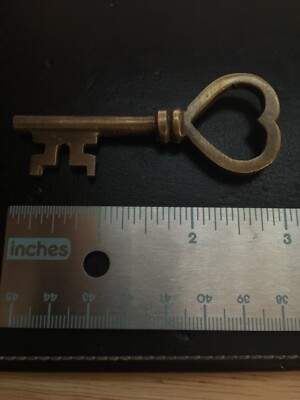 Victorian Heart Key Patina Brass Castle Skeleton Collector GIFT ...