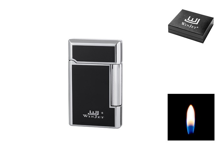 WINJET DELUXE SOFT FLAME FLINT LIGHTER / BLACK - SILVER ** NEW in BOX ...
