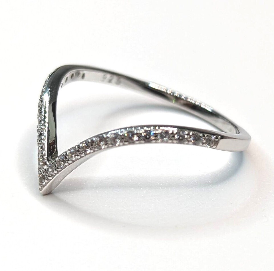 White CZ High Point V Shape Chevron Ring 925 Sterling Silver Band Sizes ...
