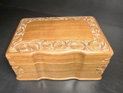 Carved Wood Trinket Jewelry Box With Tray Hidden Sliding Locking ...