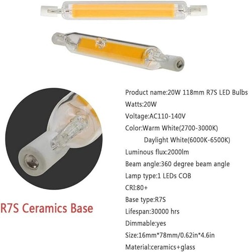 118mm 20W R7S LED Bulb 200W Halogen Equivalent J-Type High Brightness ...