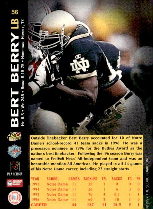 1997 Score Board NFL Rookies #56 Bert Berry | eBay