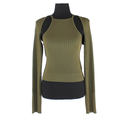 NICHOLAS Luna Khaki Green Rib Knit Racerback Tank Shrug Set S NEW ...
