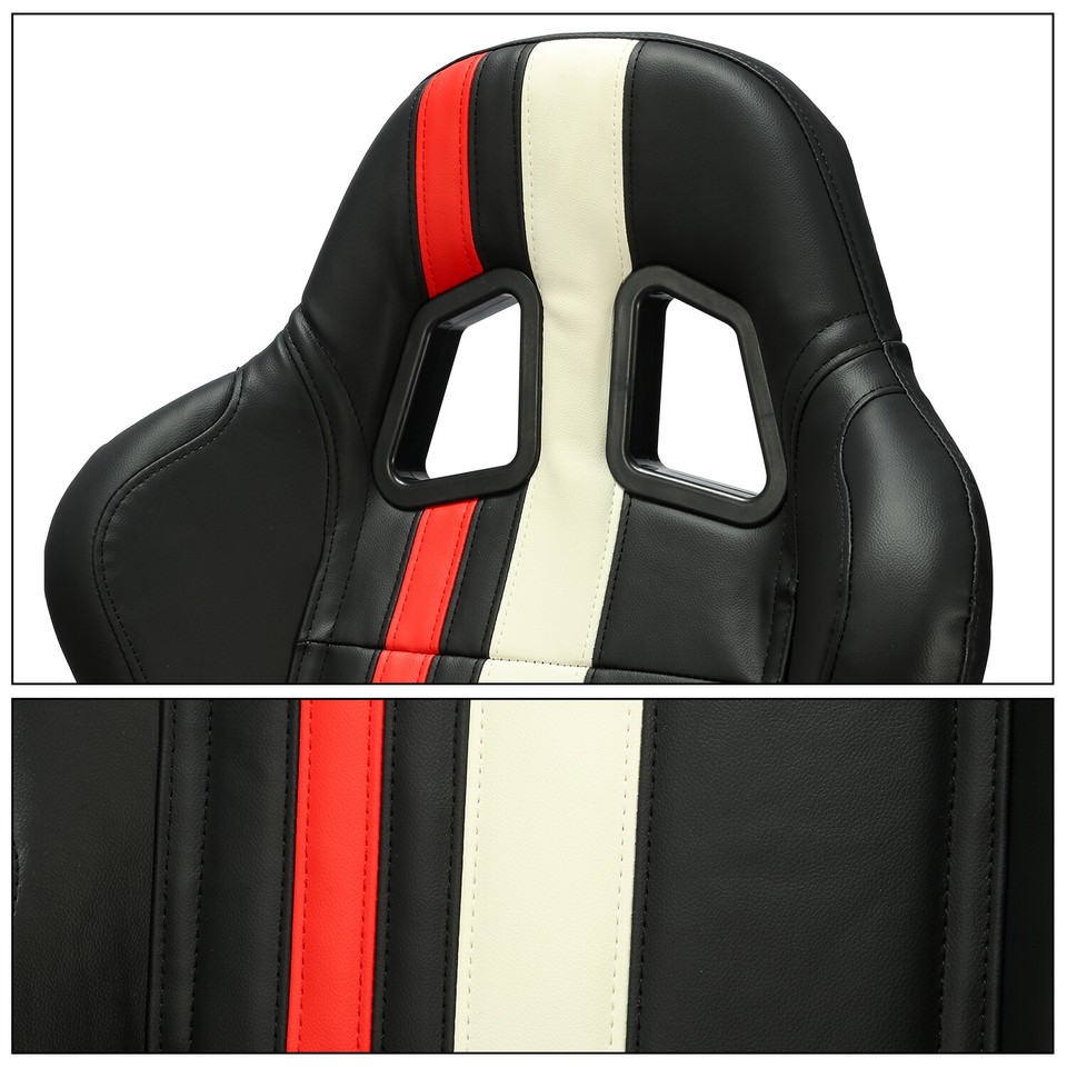 1 Pair Universal Black PVC Leather Red/White Strip Racing Bucket Seats ...