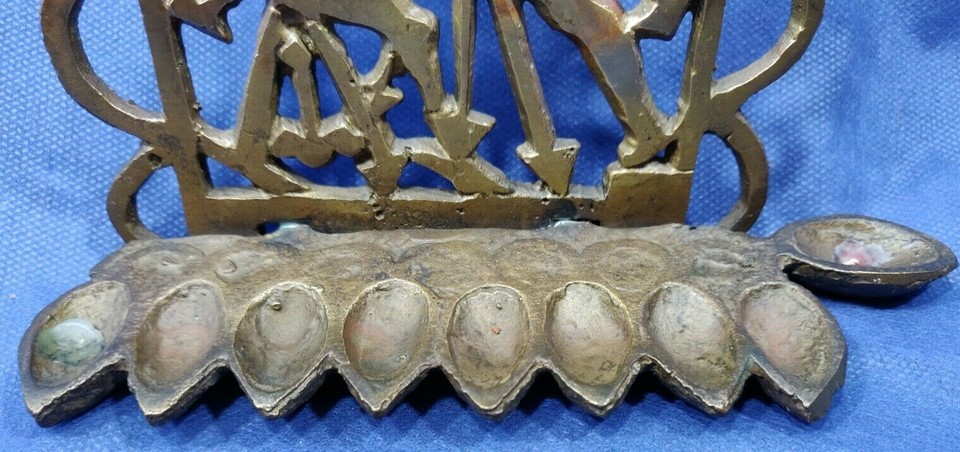 VINTAGE JEWISH BRASS HANGING OIL LAMP MENRAH HANUKKAH JUDAICA JUDAH ...