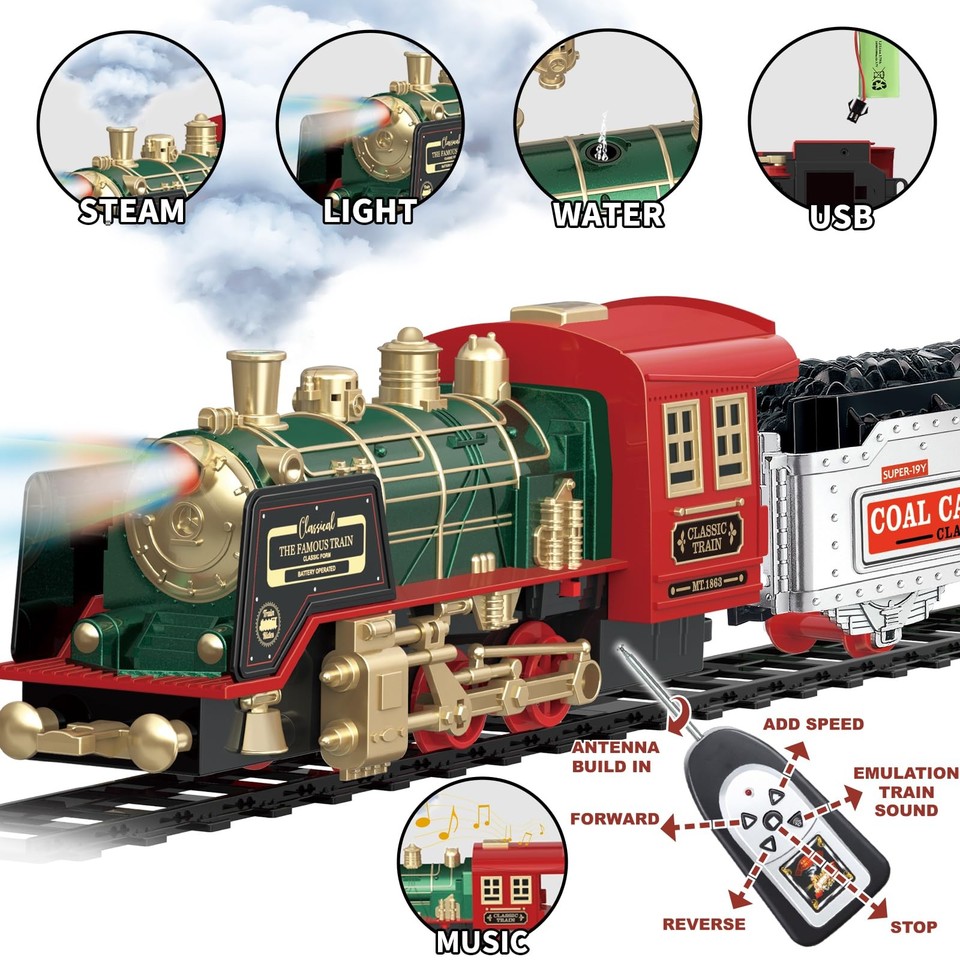 Kids Electric Train Set - Remote Control w/Smoke, Sounds, Lights ...