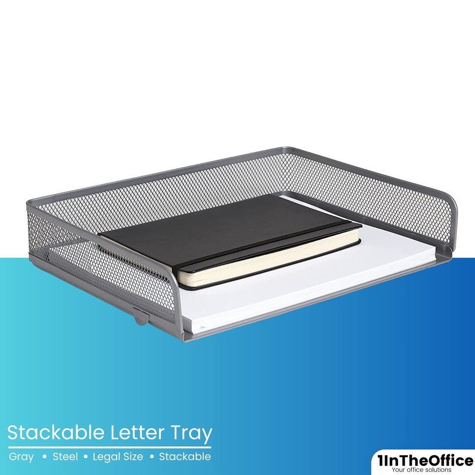 Stackable Side Load Letter Tray, Silver Wire Metal Mesh Paper Tray ...
