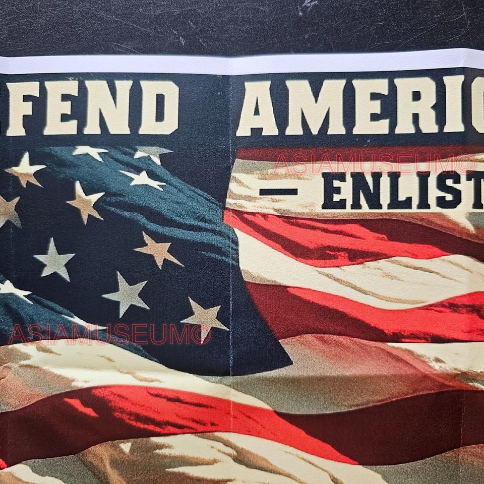 WWII WW2 USA DEFEND AMERICA ENLIST TODAY FLAG WHITE HOUSE UNCLE SAM ...