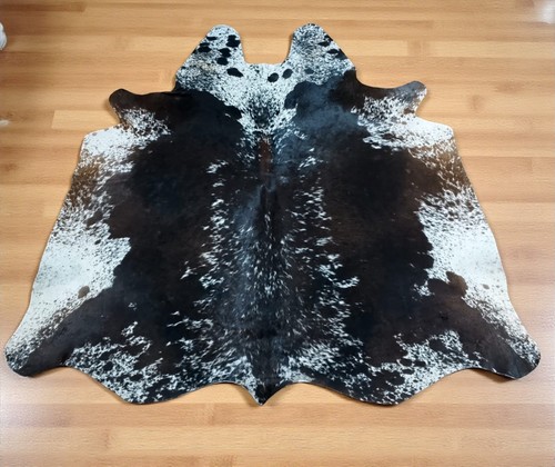 Genuine Black White Cowhide Rug Real Cow Skin Leather Area Rug Natural ...