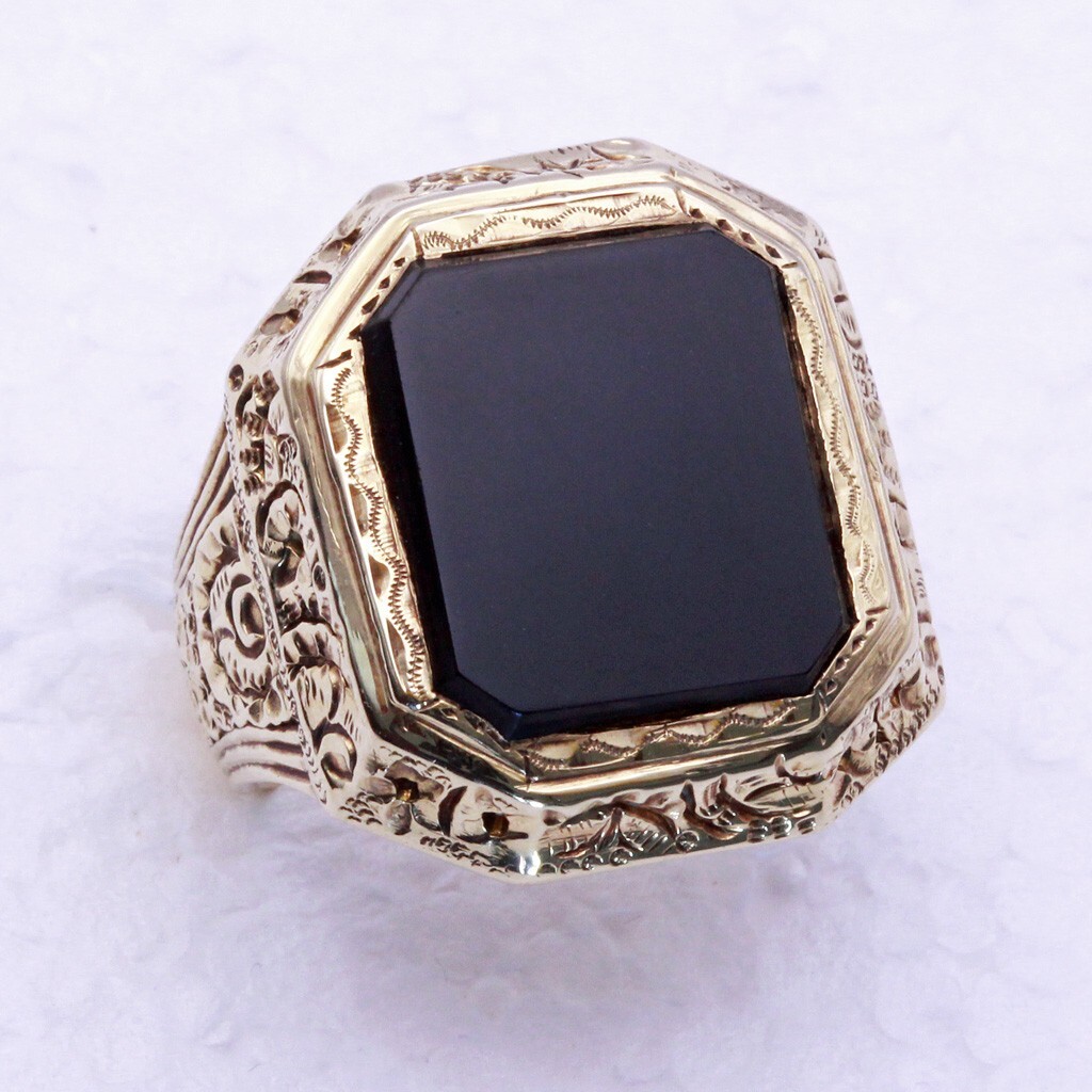Antique Man's Signet Ring 14k Gold Onyx Austro-Hungar… - Gem