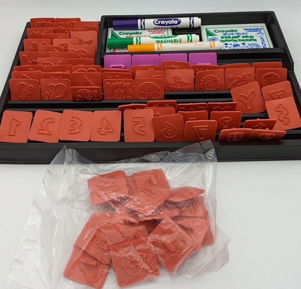 Vintage Crayola Super Stamper Plus Art Set w/ 79 Stamps 1990's Ink Pad ...