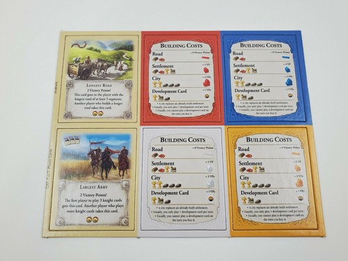 SETTLERS OF CATAN REPLACEMENT 4 Building Cost Cards 2 Special Cards ...
