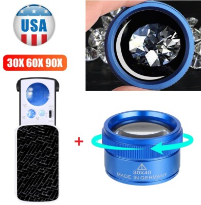 2× Jewelers Loupe Magnifier Light 30X 60X 90X Jewelry Loop Magnifying ...