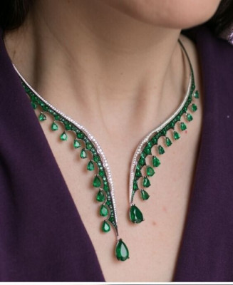 Syn Emerald Front Open Necklace 925 Sterling Silver Evening Jewelry For ...