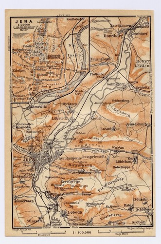 1910 ORIGINAL ANTIQUE MAP OF JENA CITY VICINITY / GERMANY | eBay