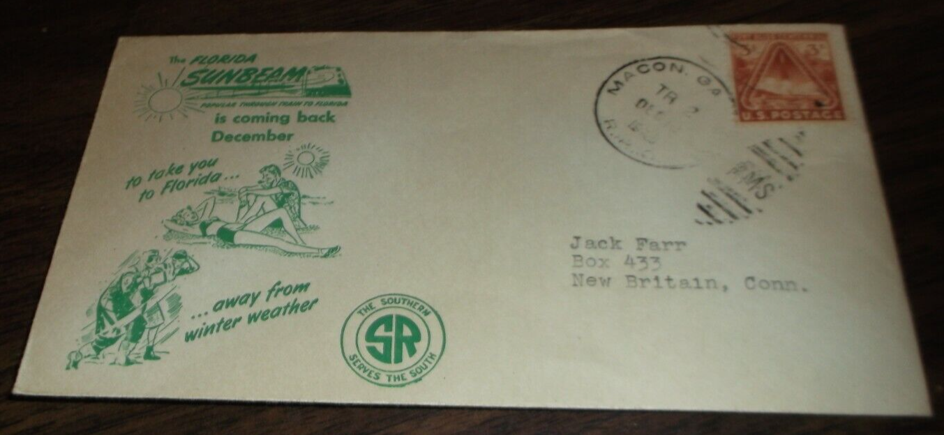 DECEMBER 1948 SOUTHERN RAILWAY FLORIDA SUNBEAM ENVELOPE CENTRAL OF ...
