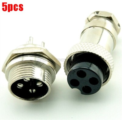 5Pcs Aviation Plug 4-Pin 16Mm GX16-4 Male/Female Panel Metal Connector ...