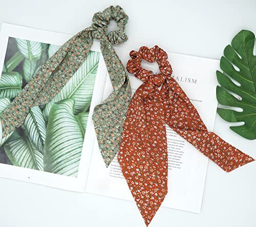 Hair Scarf Scrunchies Ribbon with Tail Knotted Bow Scrunchie Long ...