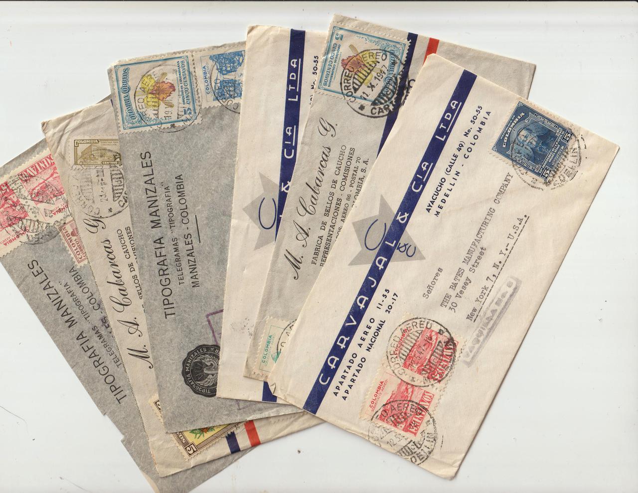 Colombia Postal History 6 Airmail Covers to the US 1940's 1 Registered ...