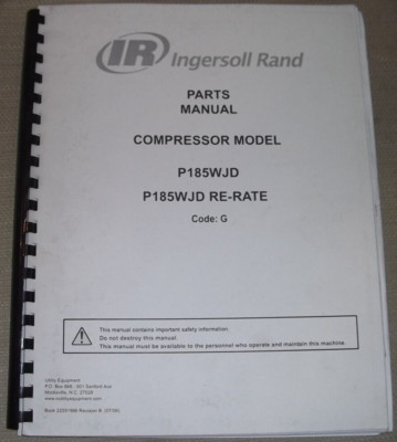 INGERSOLL RAND P185WJD COMPRESSOR PARTS MANUAL BOOK CATALOG | eBay