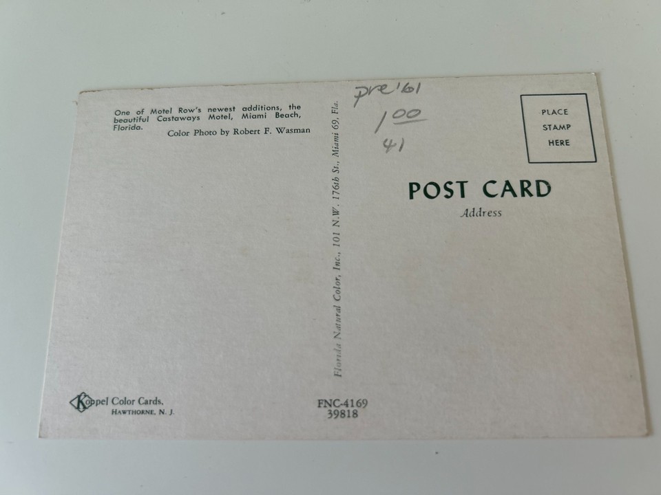 Castaways Motel Miami Beach Florida FL Postcard Boat Scene | eBay