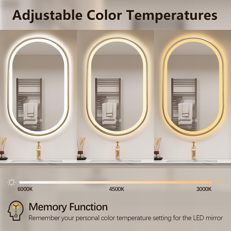 Oval LED Mirror for Bathroom, 32x20 Front Lit + Backlit Vanity Mirrors ...