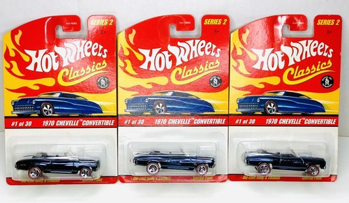 3X Hot Wheels Classics 2005 1970 CHEVELLE CONVERTIBLE NAVY BLUE 1/30 ...