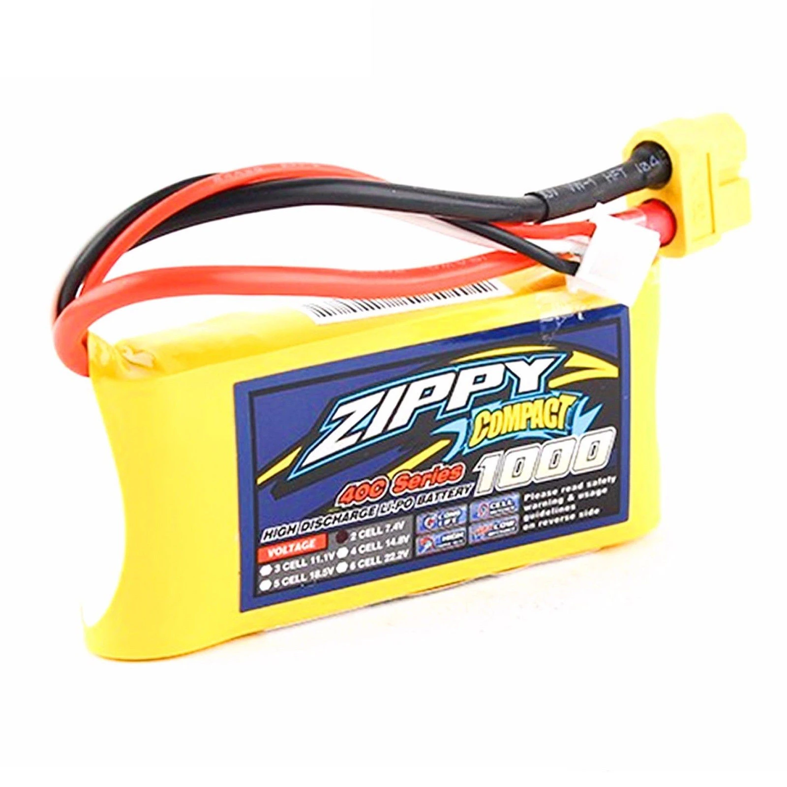Zippy Compact 1000mAh 2S 25C 50C LiPo Battery Pack 7.4v XT60 Connector ...
