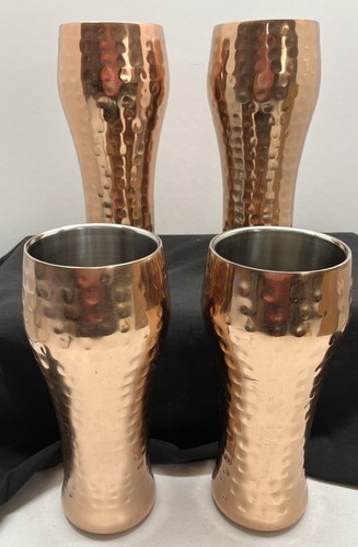 Set of 4 Hammered Copper And Stainless Lined Pilsner Tumblers 8” Tall ...