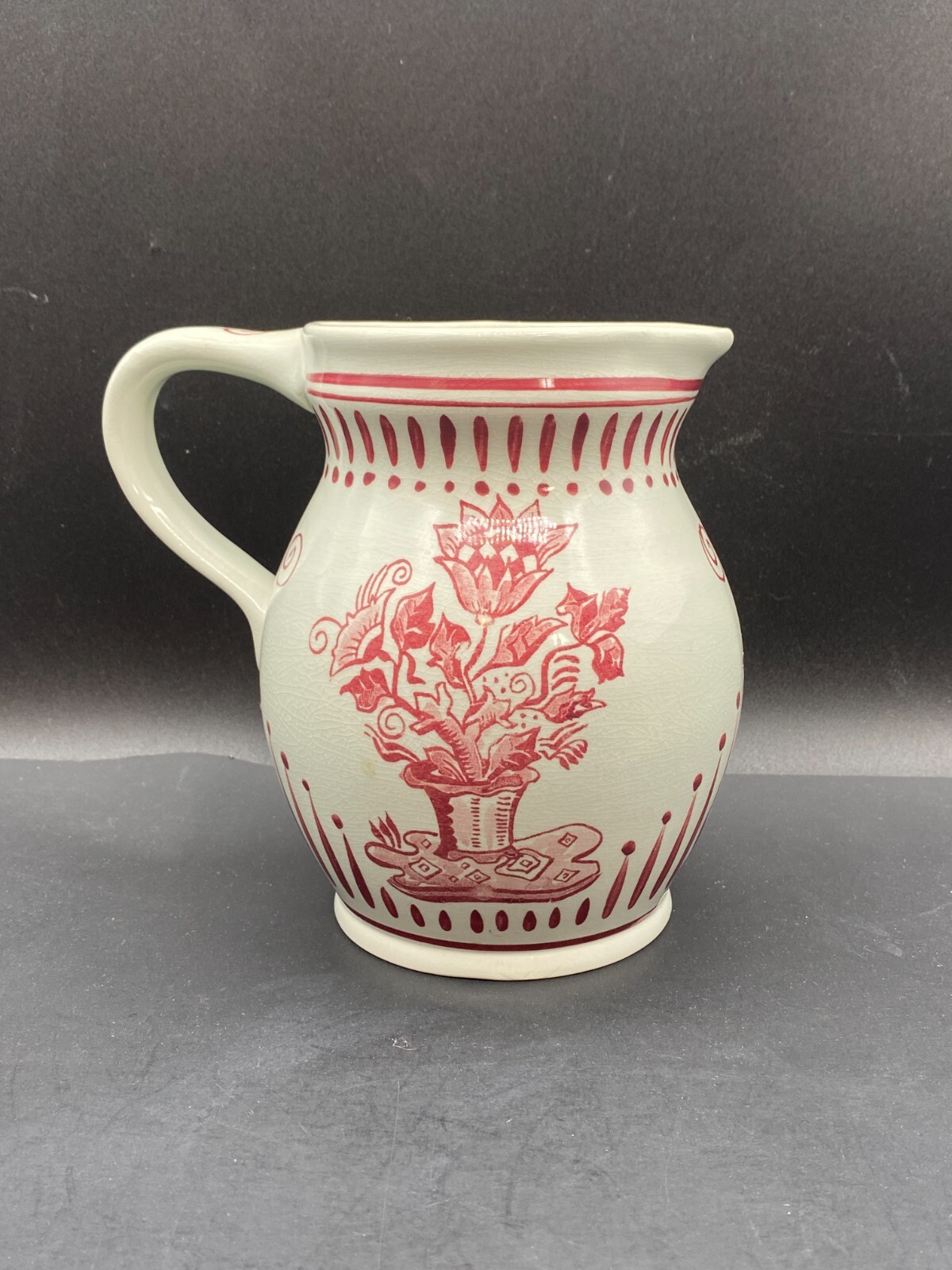 ROYAL GOUDA Pitcher Red White GOEDEWAAGEN HOLLAND Hand Painted Signed ...