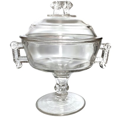 VTG Aetna Glass Co EAPG Wheel & Comma Clear Compote with Cover Candy ...